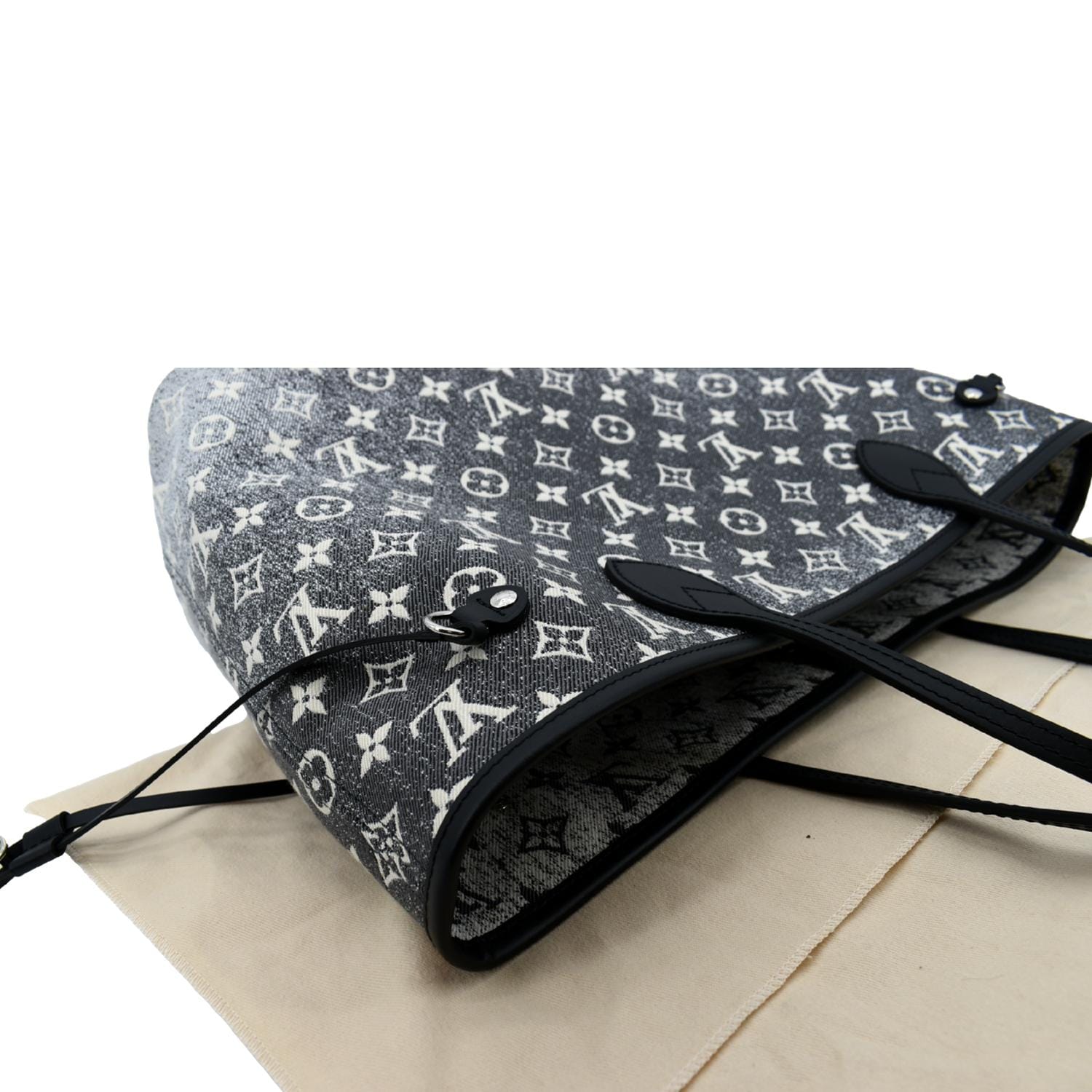 Louis Vuitton Neverfull MM Denim Leather Tote Bag Gray