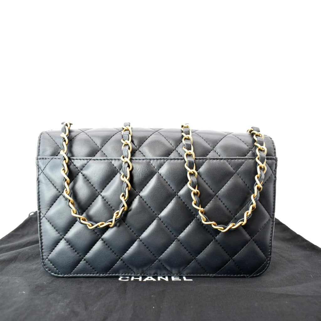 Chanel CC Side Chain Full Flap Leather Shoulder Bag Black