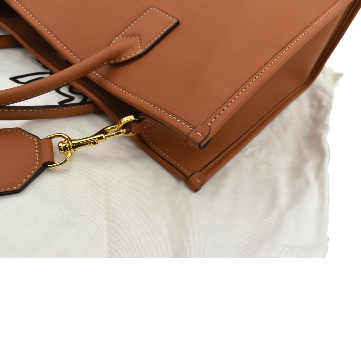 MCM Munchen Monogram Calfskin Leather Tote Shoulder Bag Cognac