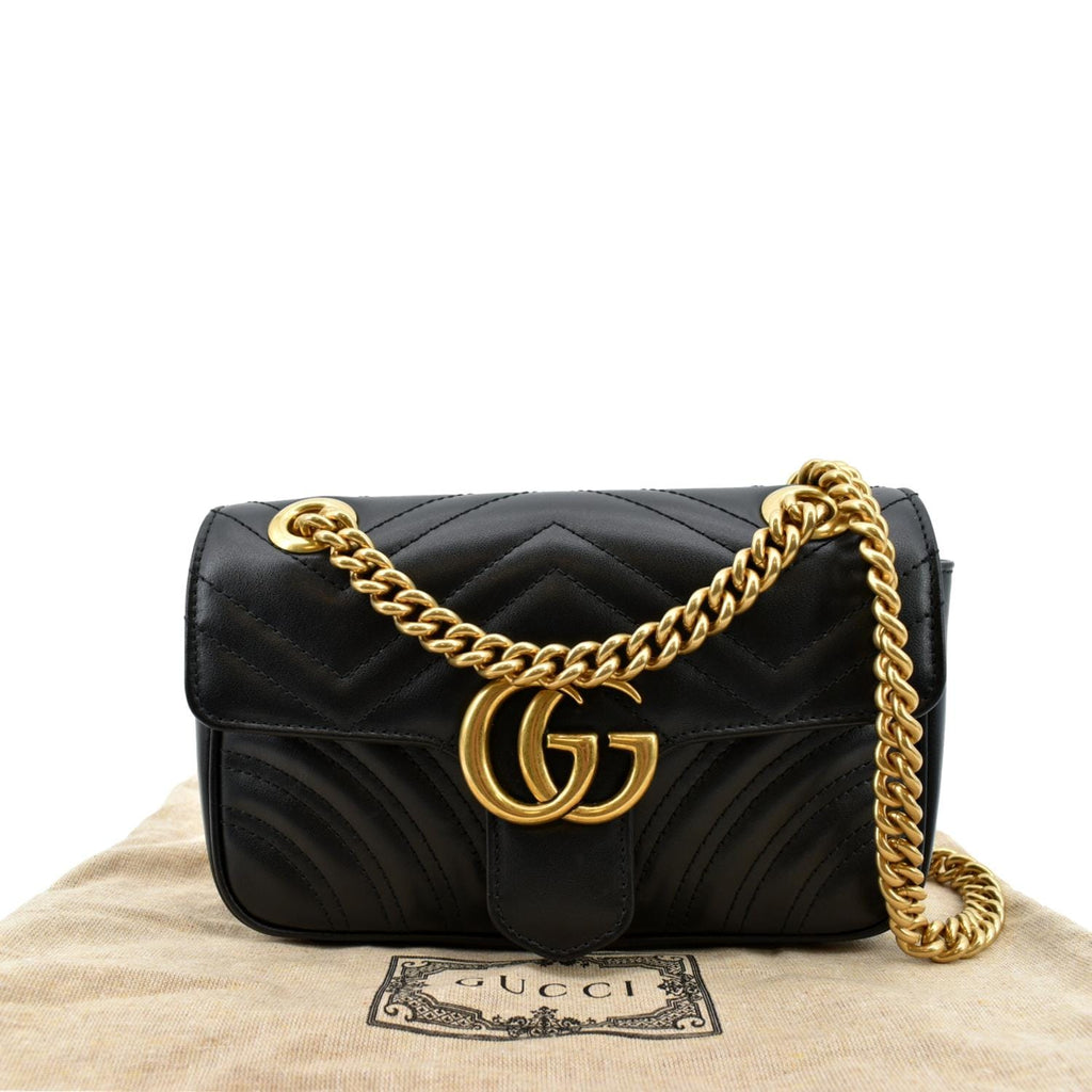 GUCCI GG Marmont Mini Leather Shoulder Bag Black 446744