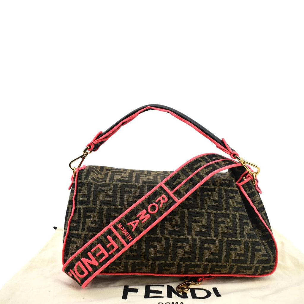 Fendi FF Roma 1974 Jacquard Canvas Shoulder Bag Pink