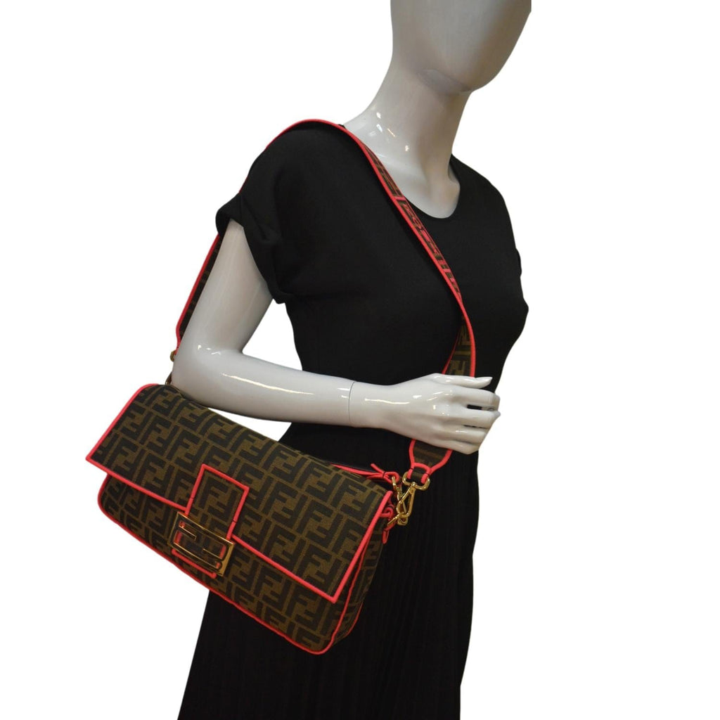 Fendi FF Roma 1974 Jacquard Canvas Shoulder Bag Pink