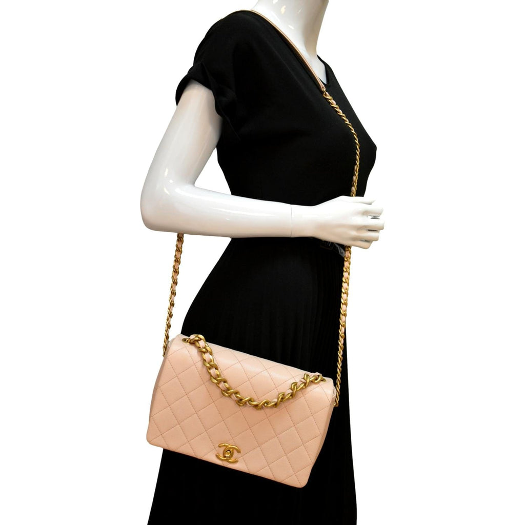 CHANEL Medium Fashion Therapy Flap Quilted Caviar Crossbody Bag Nude