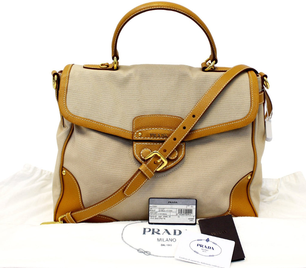 PRADA Corda/Cuoio Canapa and Cinghial Canvas Pattina Satchel Bag