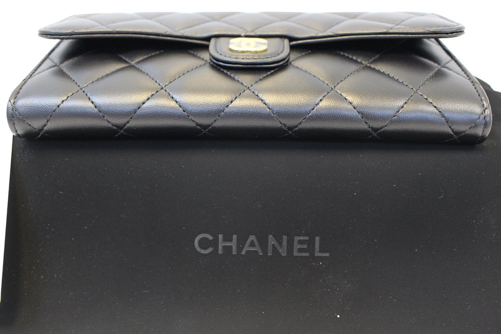 CHANEL Wallet Leather Black Quilted Lambskin Long Flap