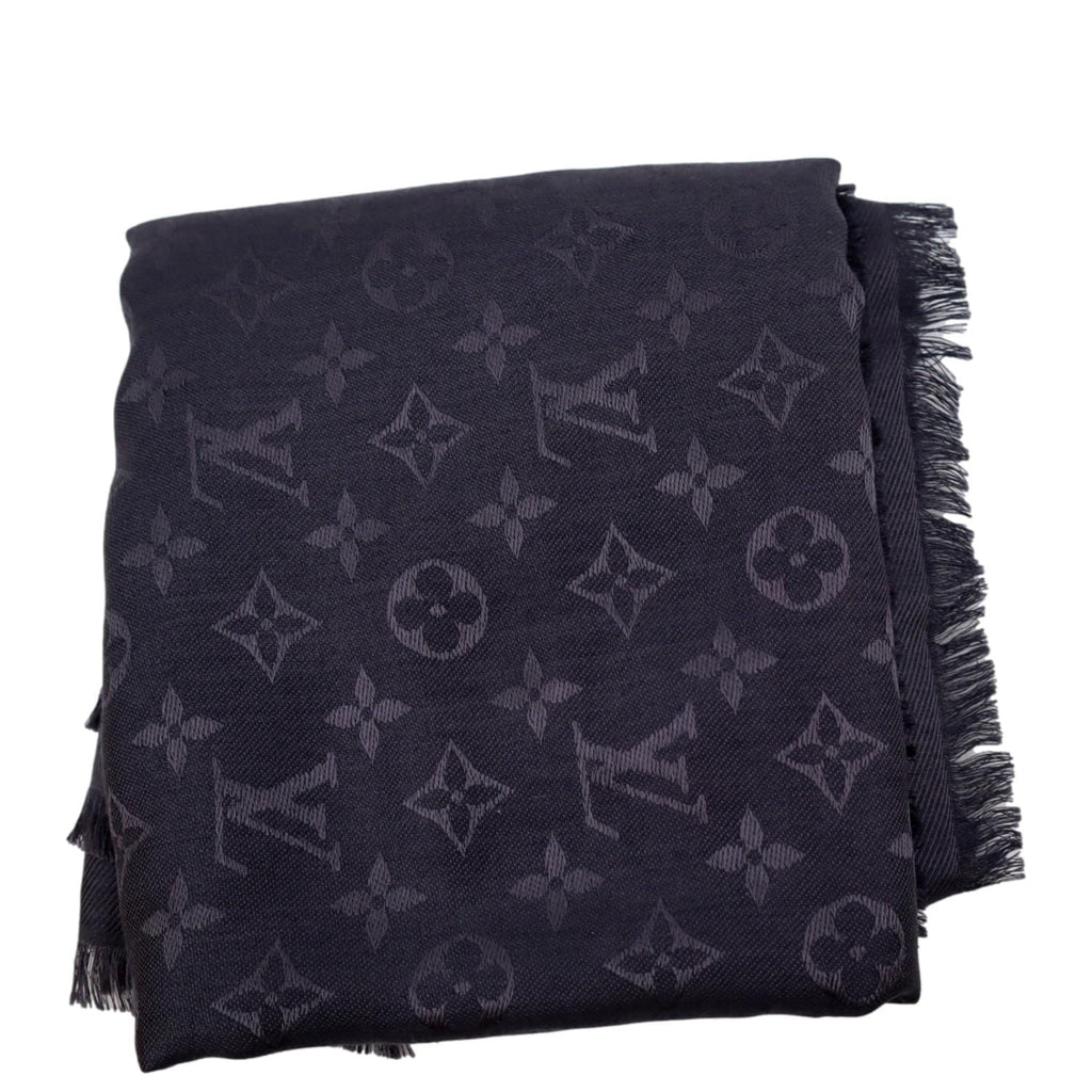 LOUIS VUITTON Monogram Scarf Grey Silk